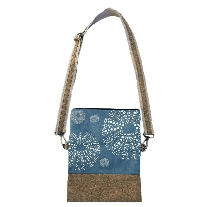 Cork Fabric Fold-over Bag - Kina White on Blue & Dark Grey | By Jo Lup ...