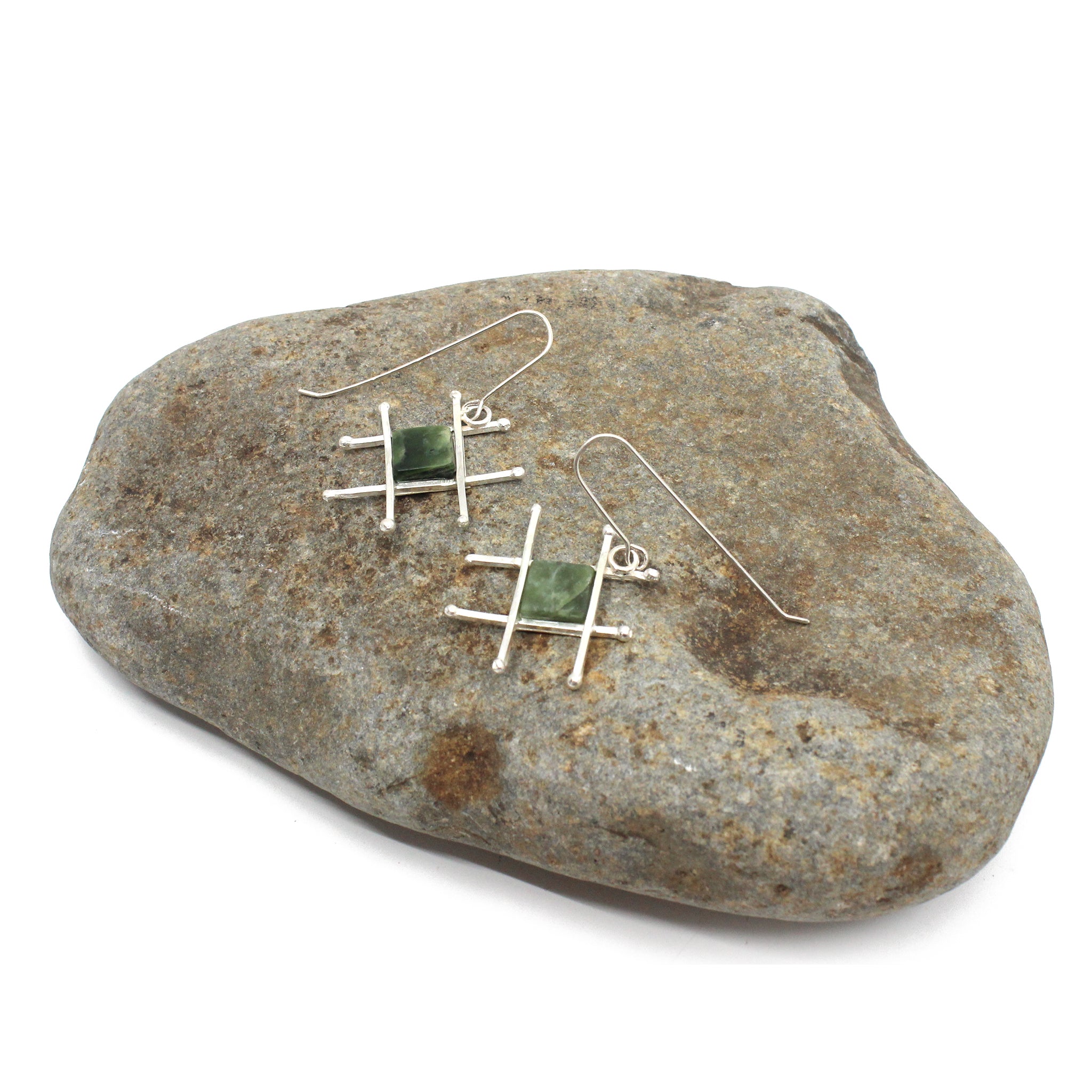 Square Grid Pounamu Earrings | by Ana Krakosky – Auckland Museum Online ...